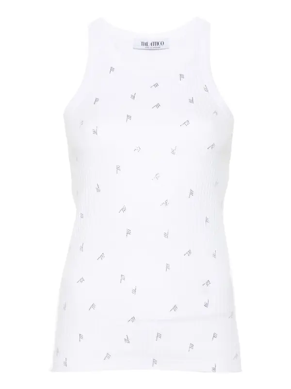 Attico Rhinestone Logo Tank Top - White