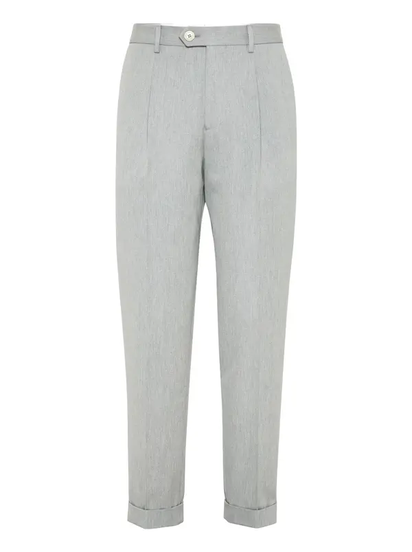 Brunello Cucinelli Pressed-crease Tapered Trousers - Grey