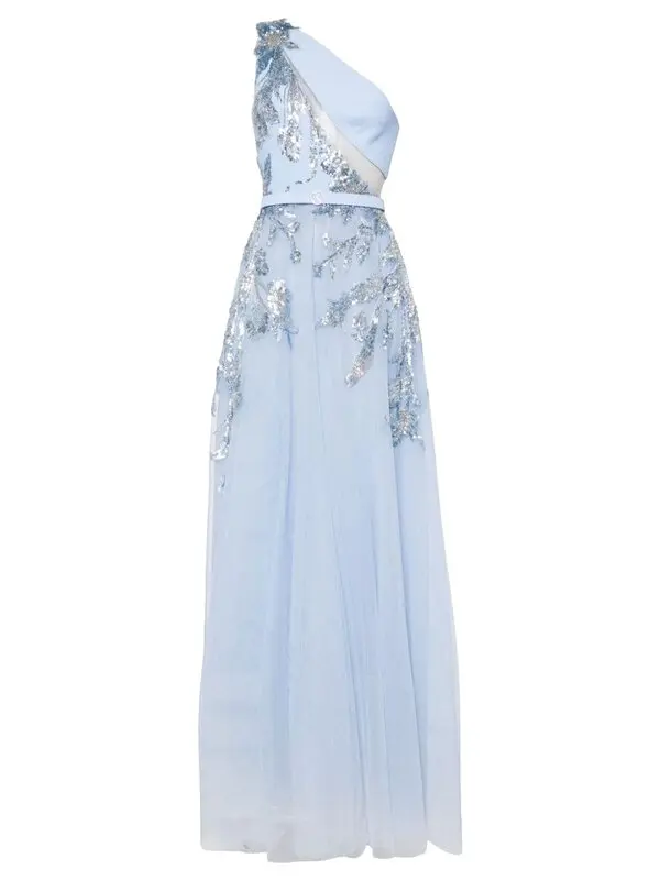 SAIID KOBEISY One-shoulder Beaded Gown - Blue