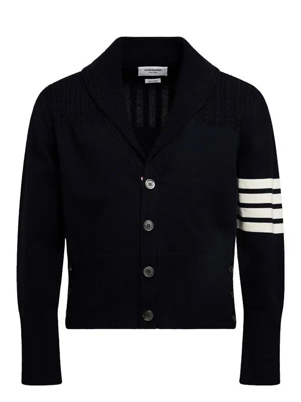 Thom Browne Striped Cable-knit Cotton Cardigan - Navy