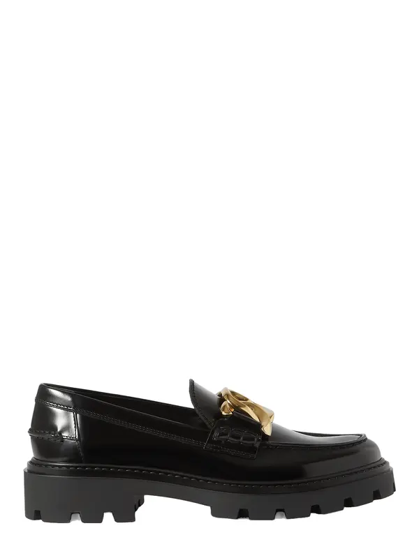 TOD'S Gomma Pesante Embellished Glossed-leather Loafers - Black