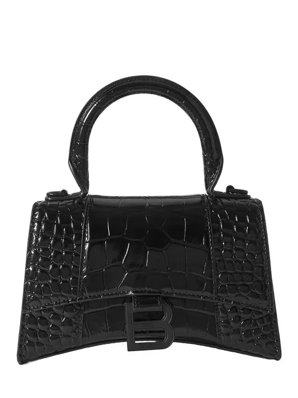 Balenciaga Hourglass Xs Croc-effect Leather Tote - Black