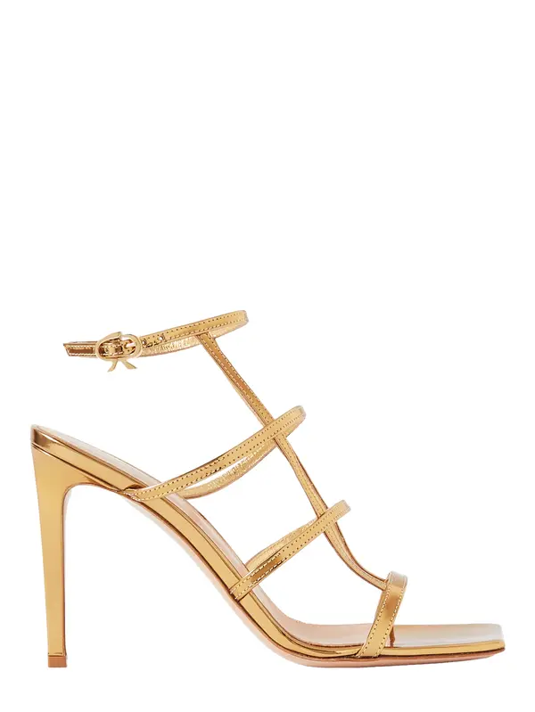 GIANVITO ROSSI 95 Metallic Leather Sandals - Gold