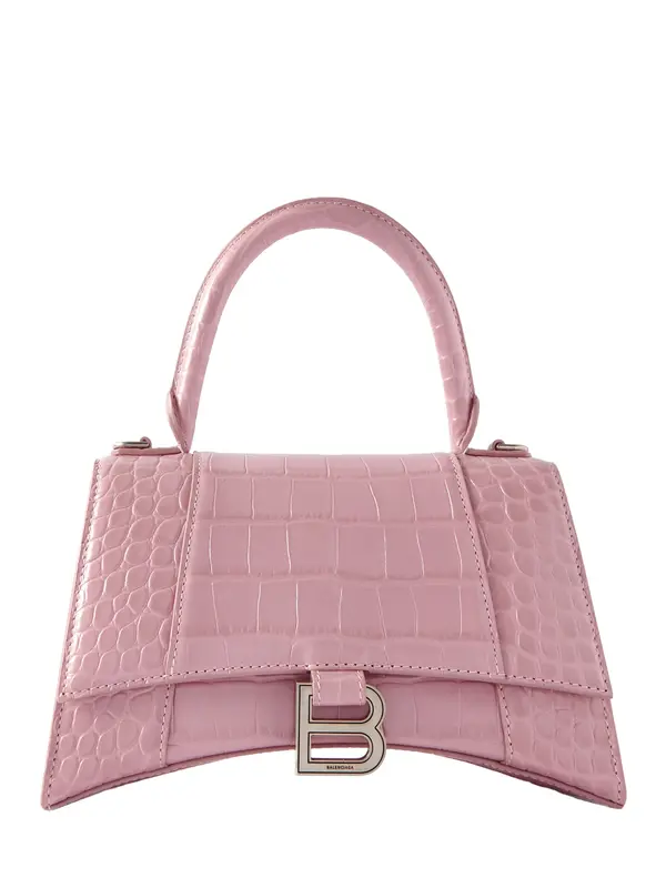 Balenciaga Hourglass Small Croc-effect Leather Tote - Pink
