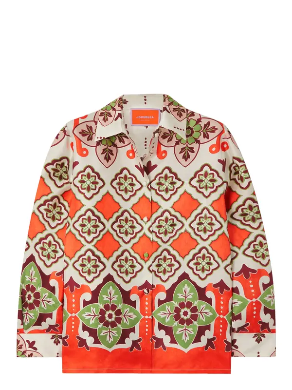 La DoubleJ Printed Silk-twill Shirt - Orange