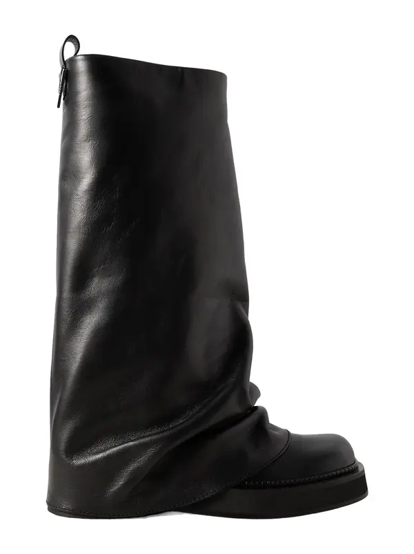 Attico Robin Layered Leather Knee Boots - Black
