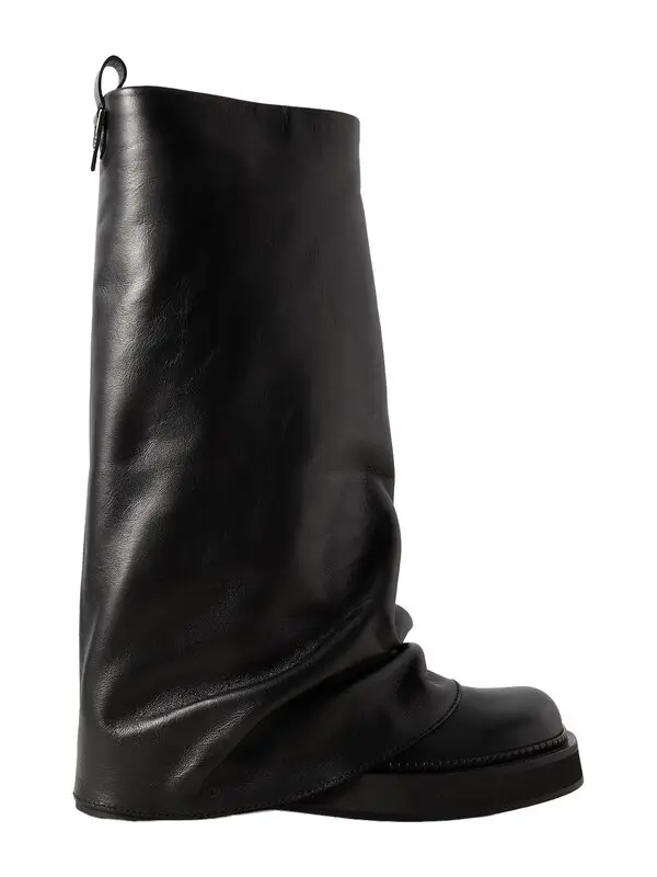 Attico Robin Layered Leather Knee Boots - Black