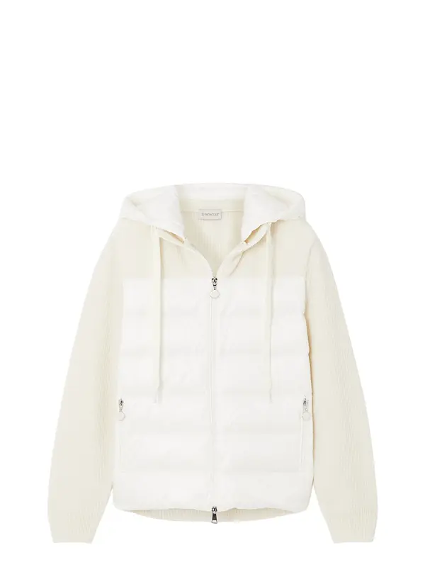 Moncler Ribbed Wool And Quilted Shell Down Hoodie - White