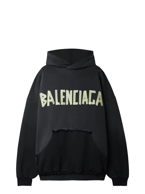 Balenciaga Oversized Distressed Printed Hoodie - Black