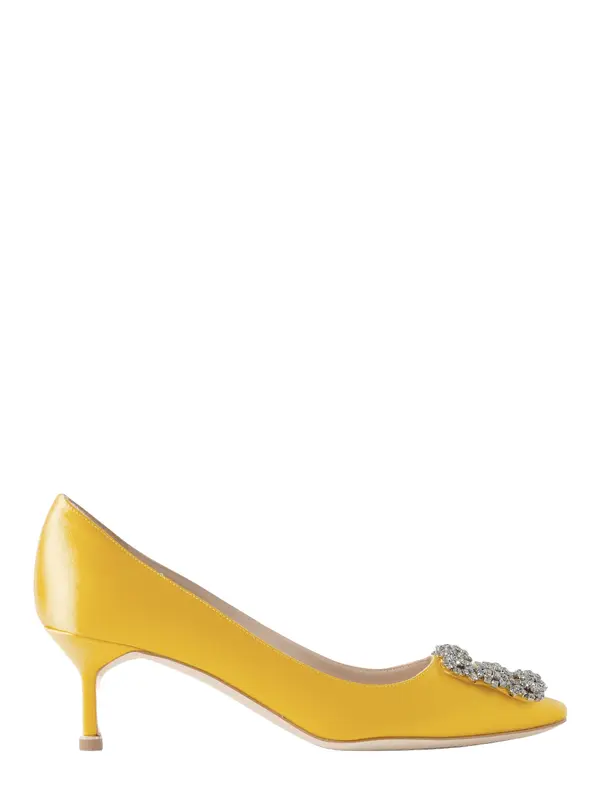 Manolo Blahnik Hangisi 50 Crystal-embellished Satin Pumps - Yellow