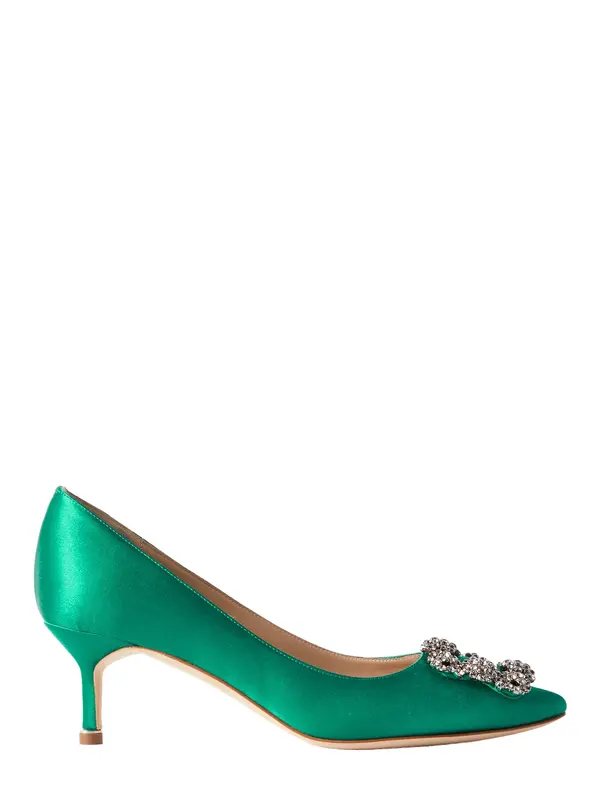 Manolo Blahnik Hangisi 50 Crystal-embellished Satin Pumps - Green