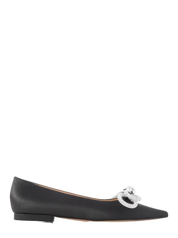 Mach & Mach Double Bow Crystal Flats - Black