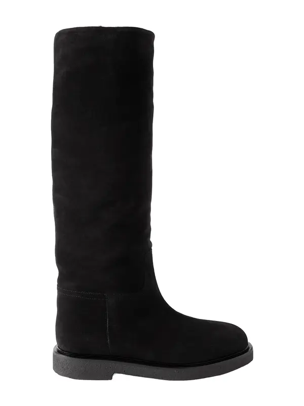 Legres Shearling-lined Suede Knee Boots - Black