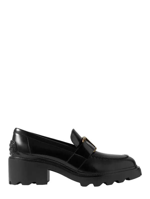 TOD'S Embellished Leather Loafers - Black