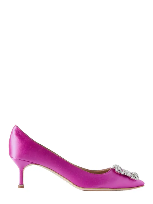 Manolo Blahnik Hangisi 50 Crystal-embellished Satin Pumps - Pink