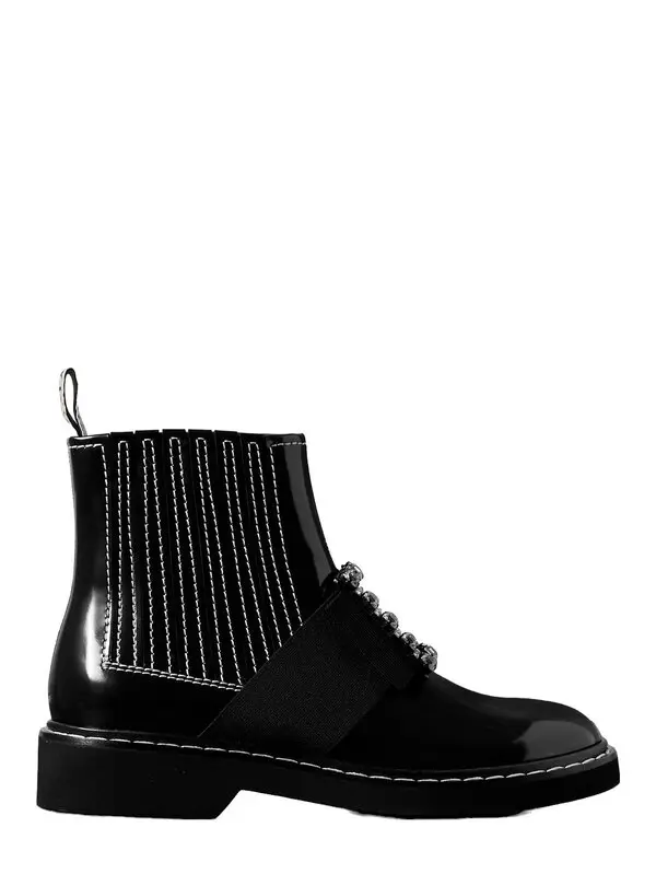 ROGER VIVIER Viv Ranger Crystal-embellished Patent Leather Chelsea Boots - Black