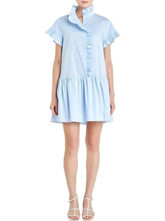 English Factory Ruffle Drop Waist Mini Dress - Powder Blue