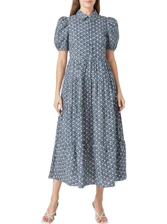 English Factory Geo Print Cotton Shirtdress - Navy Multi