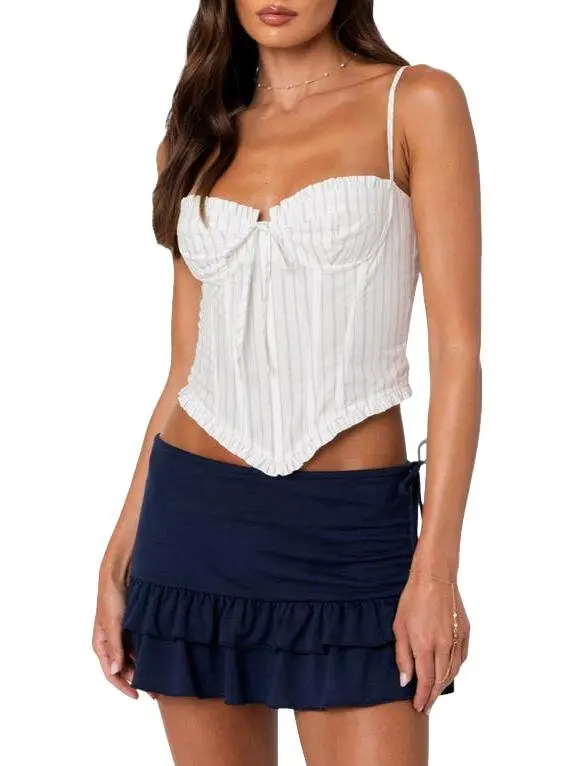 EDIKTED Greca Stripe Poplin Corset Top - White-and-blue