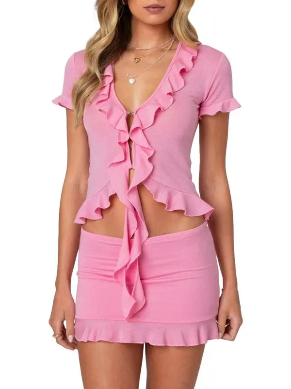 EDIKTED Loullie Ruffle Top - Pink