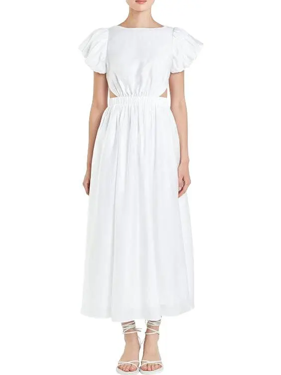 English Factory Cutout Puff Sleeve Maxi Sundress - White