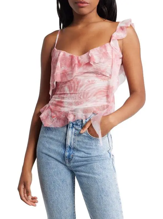 MISTRESS ROCKS Floral Ruffle Tank Top - Pink Floral