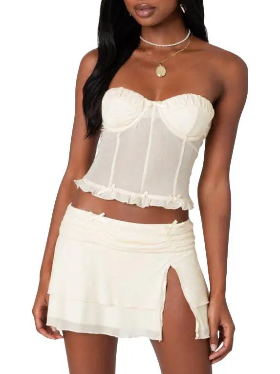 EDIKTED Jojo Strapless Mesh Corset Top - Cream