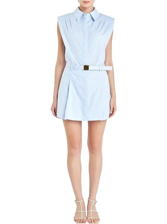 English Factory Belted Poplin Shirtdress - Powder Blue