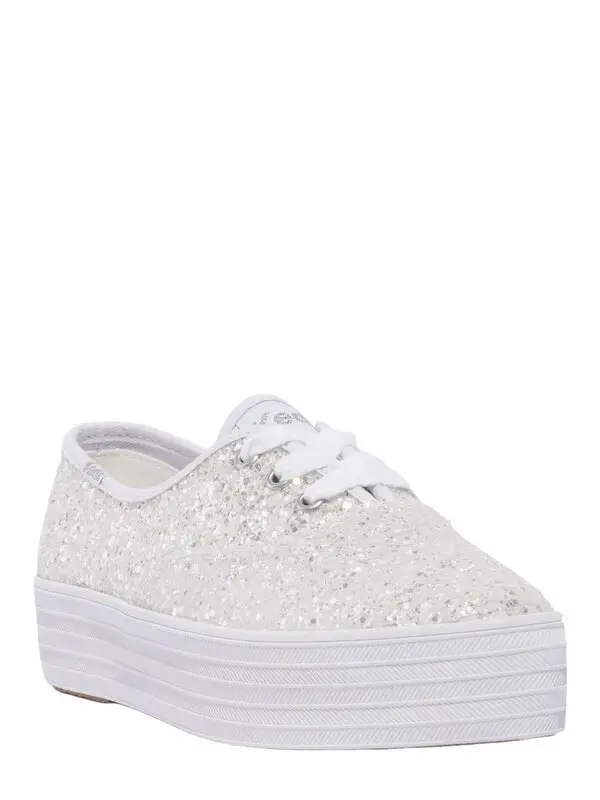 KEDS® Point Glitter Platform Sneakers - White Glitter