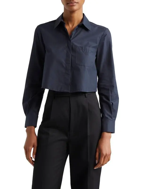 Emporio Armani Crop Poplin Shirt - Solid Dark Blue