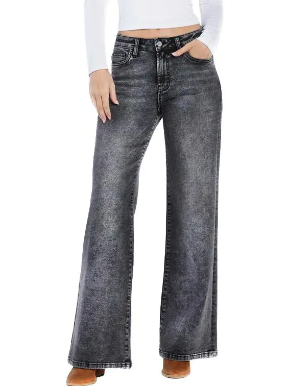 WASH LAB DENIM Amelia High Waist Wide Leg Jeans - Powder Grey