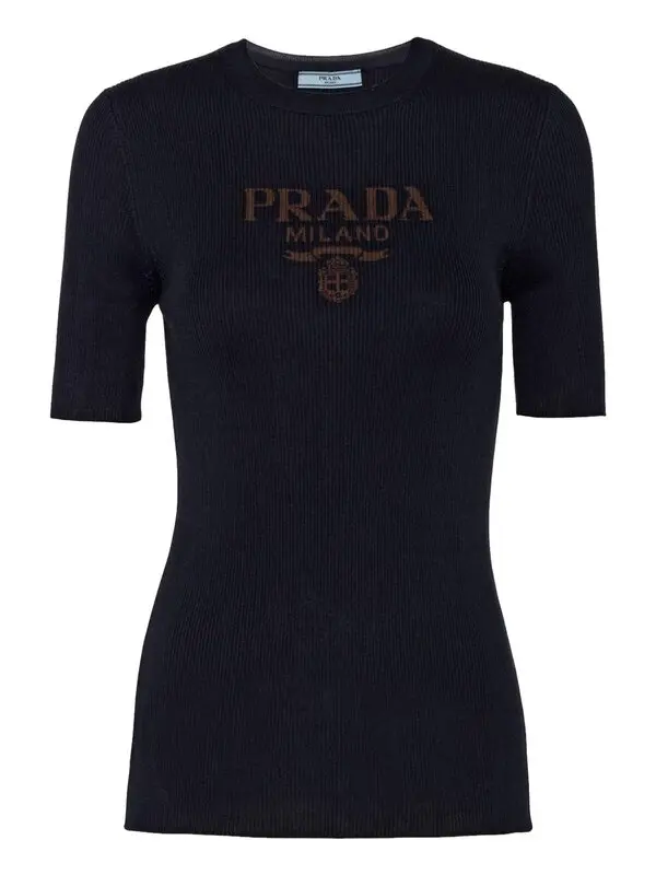 Prada Logo-jacquard Silk Top - Blue