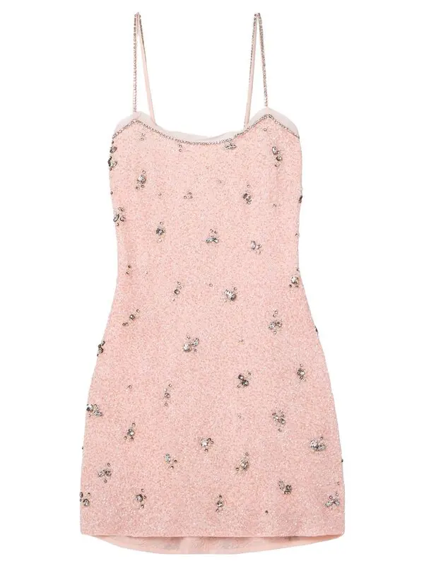 LoveShackFancy Windson Chiffon-trimmed Embellished Crepe Mini Dress - Pink