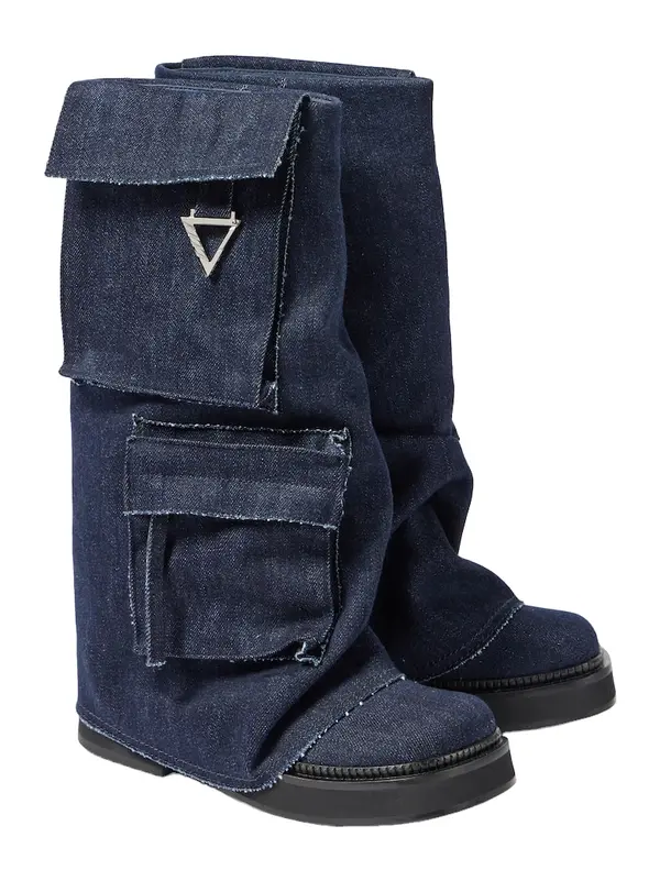 Attico Robin Denim Combat Boots - Blue