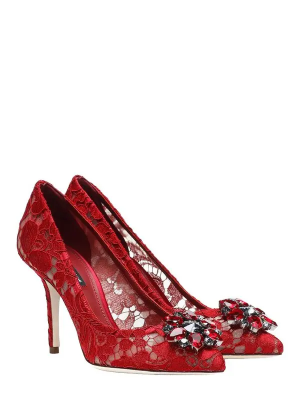 Dolce & Gabbana Bellucci Embellished Lace Pumps - Red