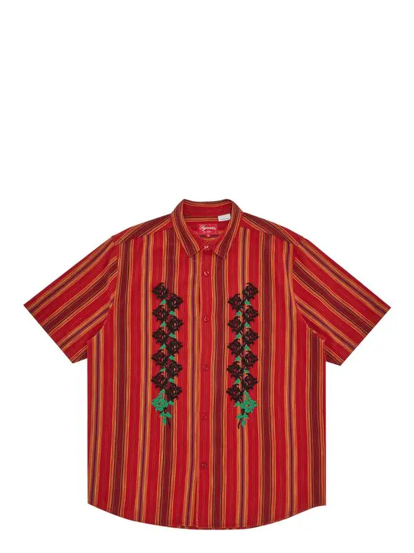 Supreme Needlepoint Short-sleeve Shirt 'gold Stripe - Red