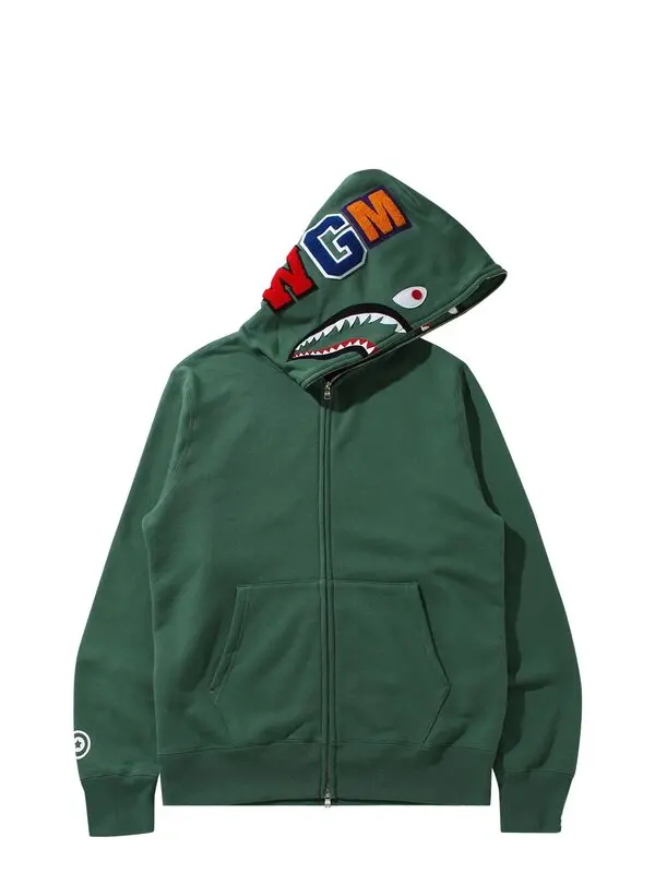 A BATHING APE Double Side Shark Full Zip Hoodie - Green