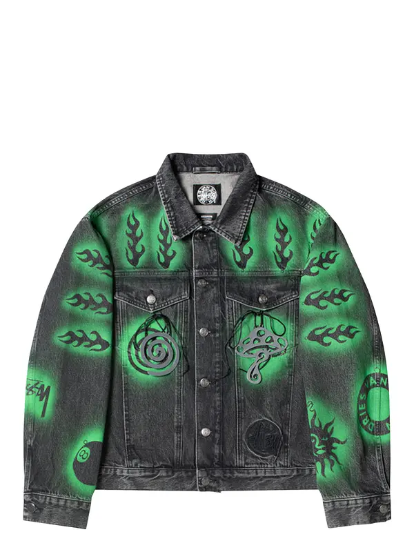 StÜssy X Dries Van Noten Hand-stencilled Denim Jacket - Black
