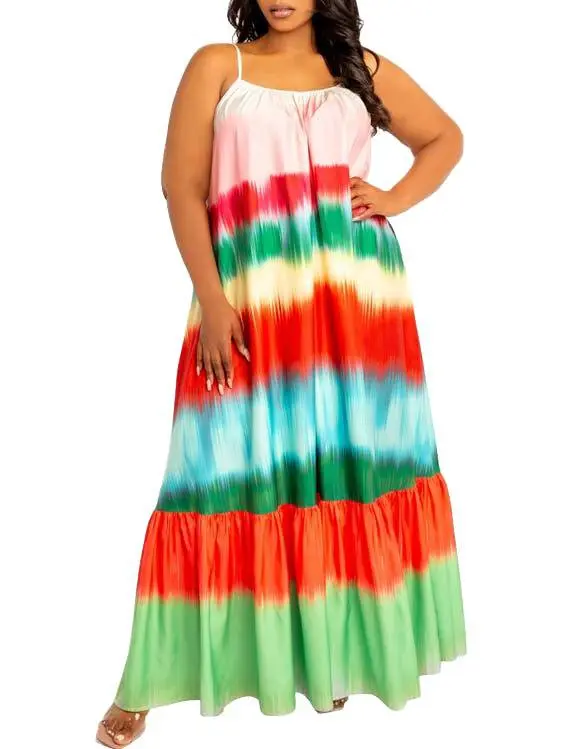BUXOM COUTURE Gradient Stripe Maxi Dress - Orange Multi