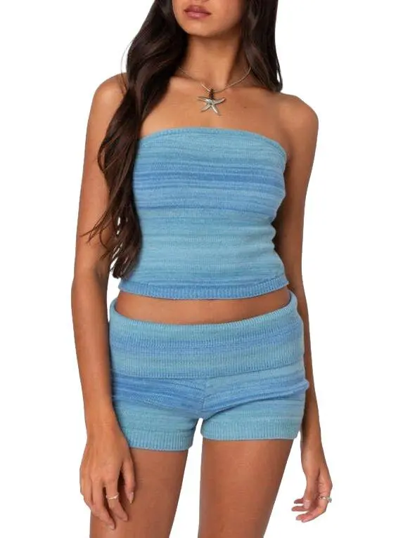 EDIKTED Daytona Space Dye Knit Strapless Top - Blue