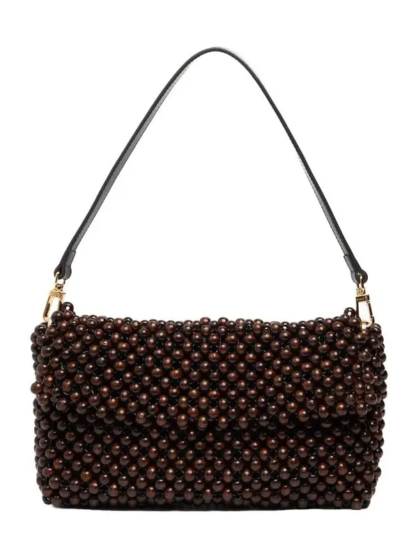 Staud Timmy Beaded Shoulder Bag - Dark Brown