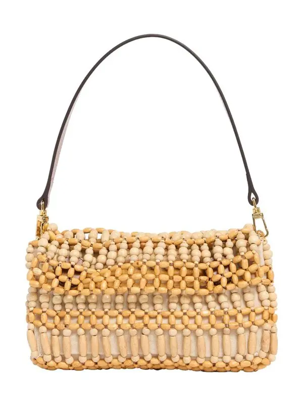 Staud Timmy Beaded Shoulder Bag - Natural Wood Beads