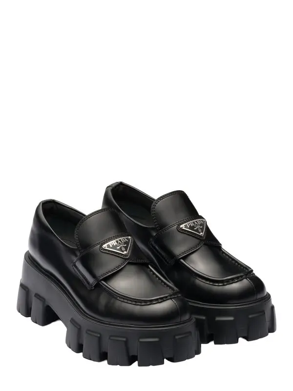 Prada Brushed Leather Monolith Loafers - Black