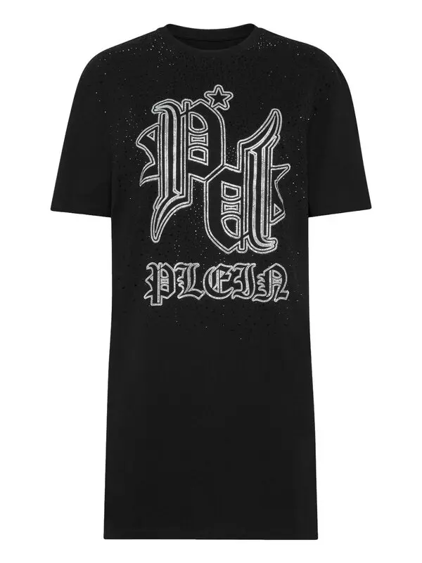 Philipp Plein Crystal-logo T-shirt Dress - Black