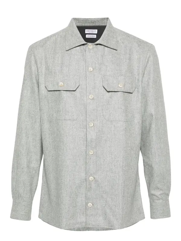 Brunello Cucinelli Mélange-effect Wool Shirt - Grey