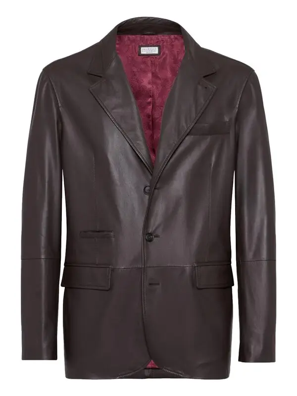 Brunello Cucinelli Single-breasted Leather Blazer - Brown