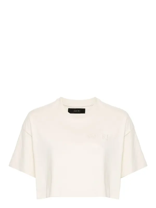 Amiri Embroidered Logo Cropped T-shirt - Neutrals