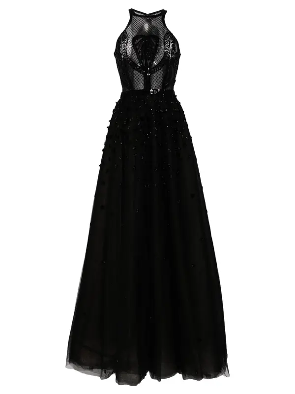 SAIID KOBEISY Beaded Halterneck Gown - Black