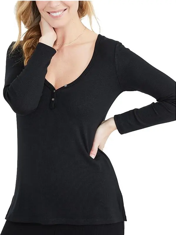 Hatch Collection Rib Henley Top - Black