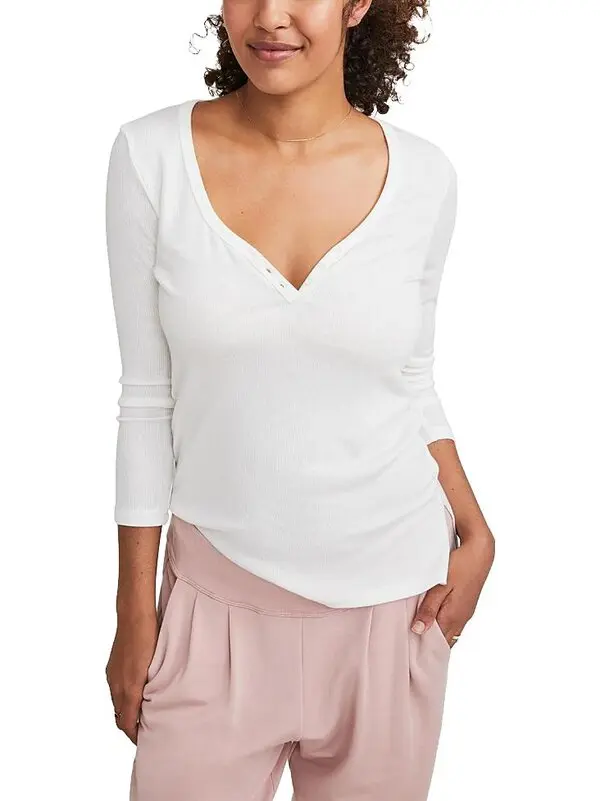 Hatch Collection Rib Henley Top - Ivory